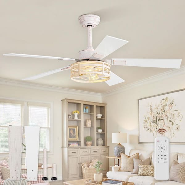 MOKSILED 48 in. Farmhouse Indoor Quiet Downrod Mount Rustic Caged ...