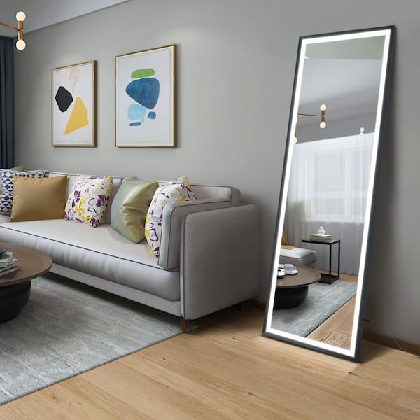 GOSALMON 22 in. W x 65 in. H Aluminum Frame Black Rectangle Mirror ...