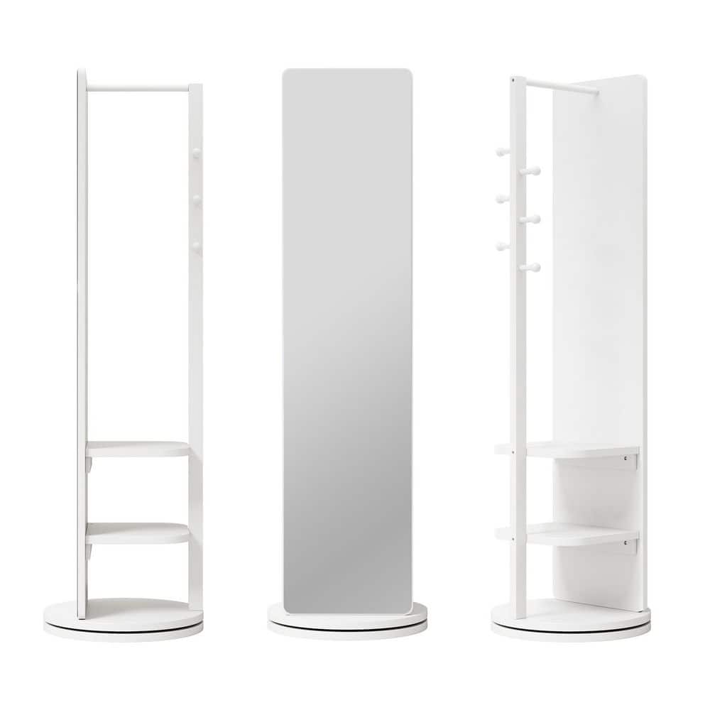 White 14 in. W x 66 in. H Rectangle Wood Full Length Mirror with Hook ...