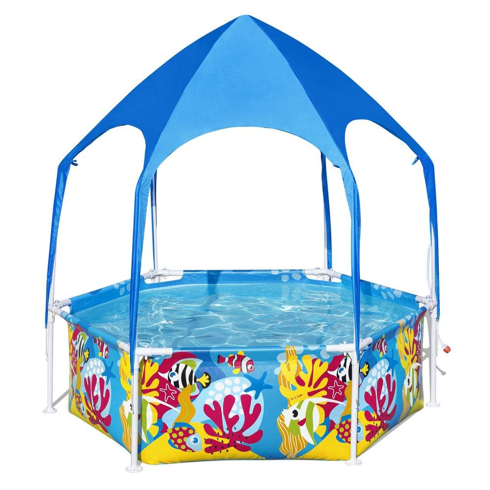 Bestway 6 ft. x 6 ft. Round 20 in. Kiddie Pool with Shaded Canopy ...