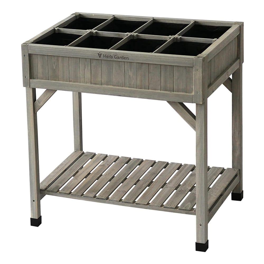 VegTrug Custom Wooden Raised Herb Garden Bed Planter with Herb Liners ...