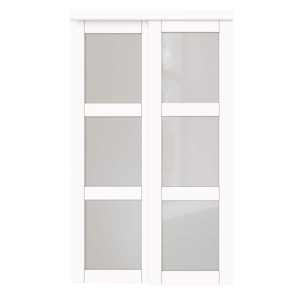 ARK DESIGN 48 in. x 96 in. 3 Lite White Tempered Frosted Glass Closet ...