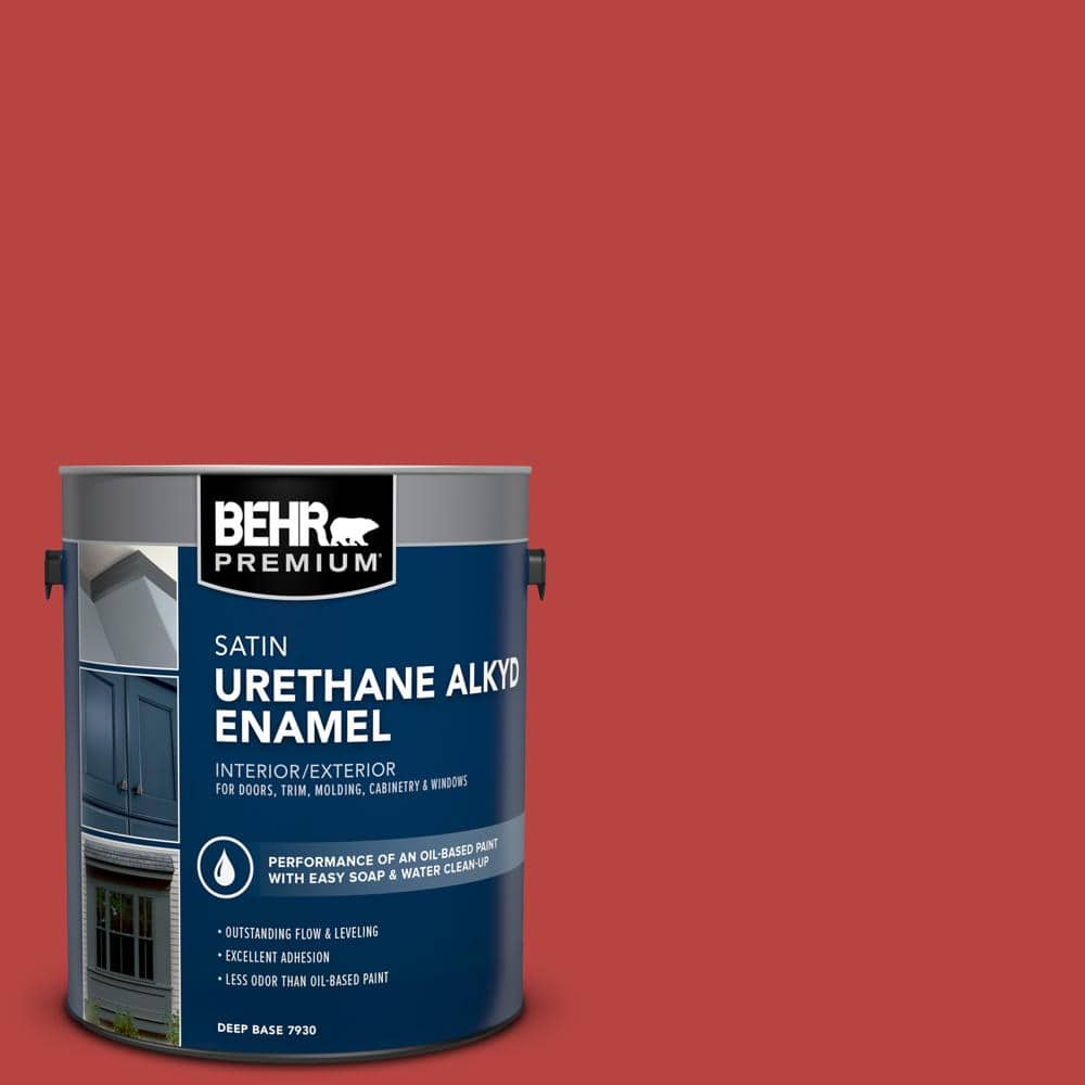 BEHR PREMIUM 1 gal. #OSHA-5 OSHA SAFETY RED Urethane Alkyd Satin Enamel ...