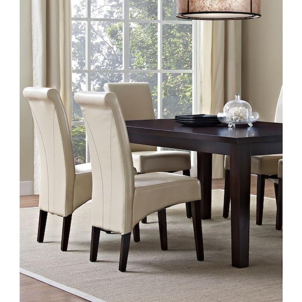 Simpli Home Avalon Transitional 7-Piece Dining Set w/ 6-Upholstered Dining Chairs in Satin Cream ...