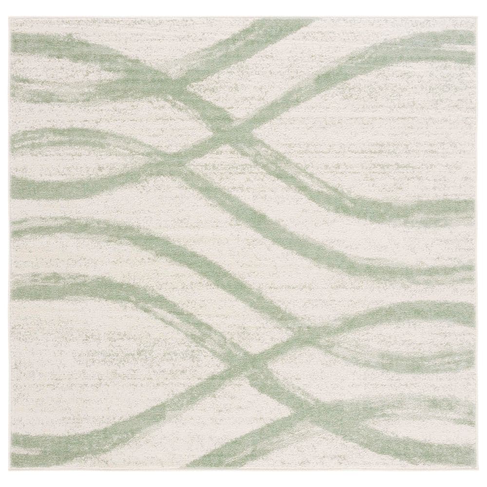 SAFAVIEH Adirondack 4 ft. x 4 ft. Ivory/Sage Waves Square Area Rug ...
