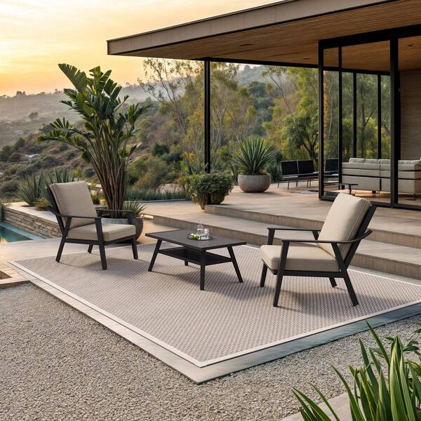 PURPLE LEAF 3 Pcs Patio Furniture Set with Thick Cushion Metal Patio ...