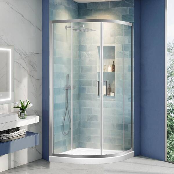 Lonni 36 in. x 72in. H Chrome Corner Semi-Frameless Sliding Shower ...