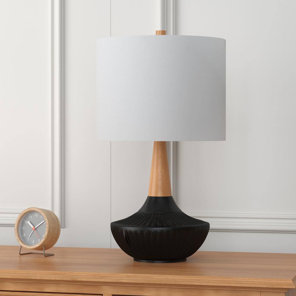 Maxax Salem 23-In Black Ceramic Table Lamp with White Linen Lampshade ...