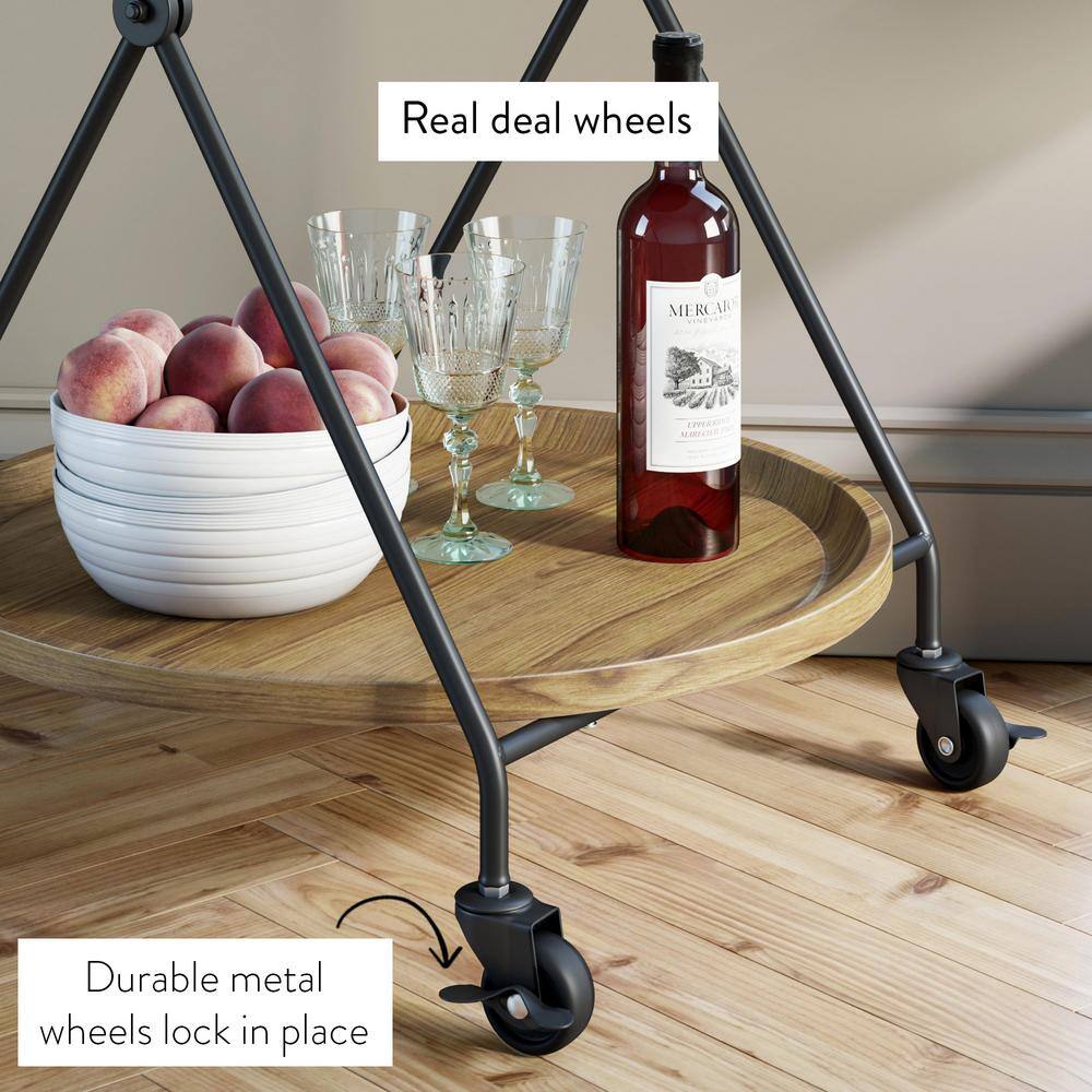 Buy Sage 2-Tier Warm Walnut Tray and Black Metal Round Mid-Century ...