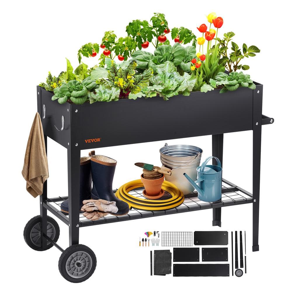 VEVOR 42.5 in. x 19.5 in. x 31.5 in. Black Steel Raised Garden Bed ...