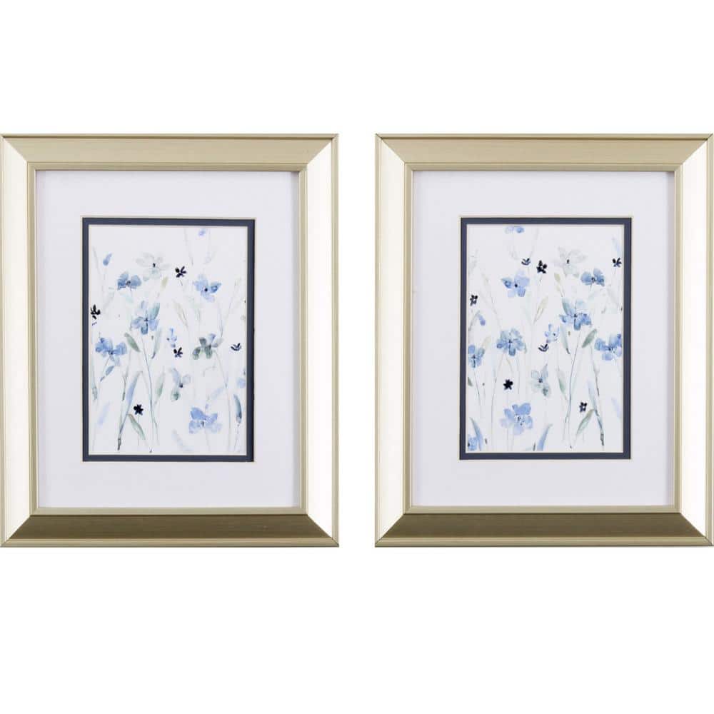 HomeRoots Victoria Blue Flowers by Unknown Wooden Wall Art (Set of 2 ...