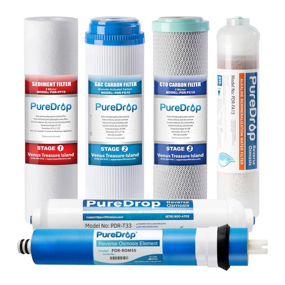 PureDrop PDR-F6K Replacement Water Filter Set for 6-Stage Under-Sink ...