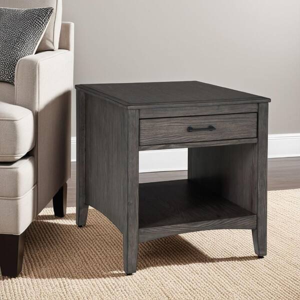 Benjara Illan 24 in. Taupe Gray Rectangle Wooden End Table with 1 ...