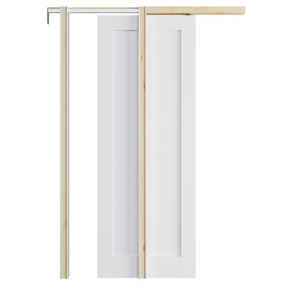 ARK DESIGN 30 in. x 96 in. Paneled White Primed MDF Pocket Sliding Door ...