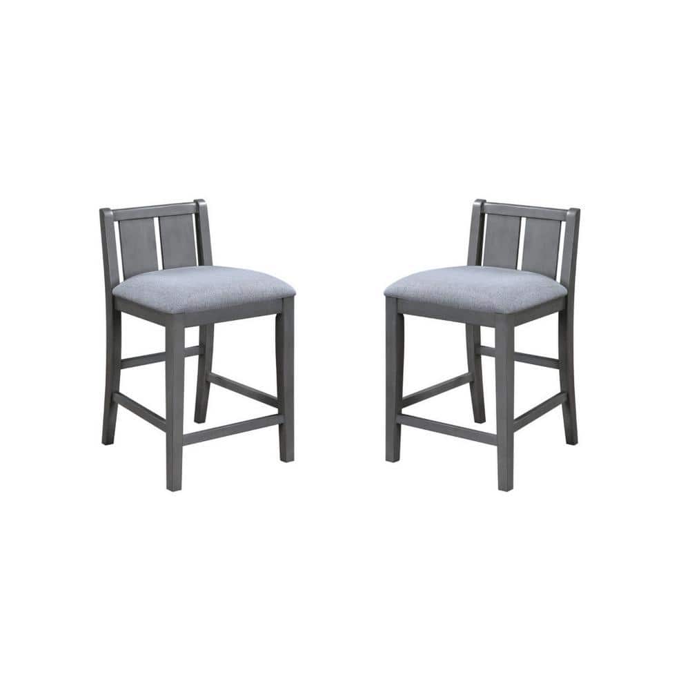 Benjara 25 in. Gray Low Back Wood Frame Bar Stool with Fabric Seat (Set ...