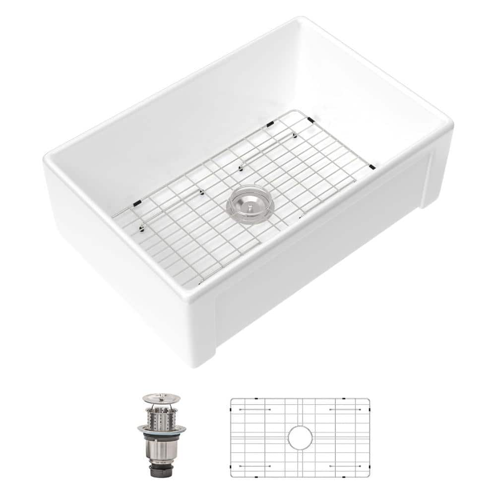 Dcolora 30 Inch Farmhouse Sink Gloss White Ceramic Apron Front ...