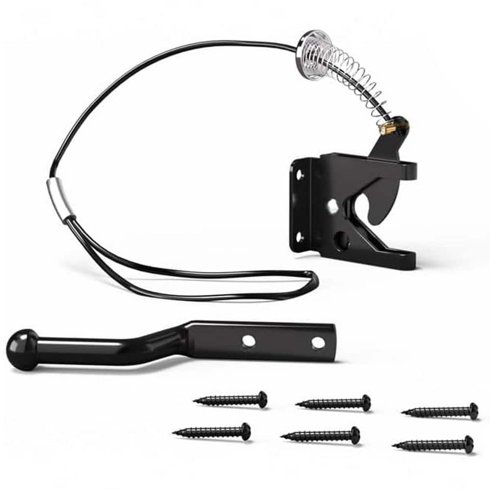 Self Locking Gate Latch with Spring Cable Pull for Fence Gate Black ...