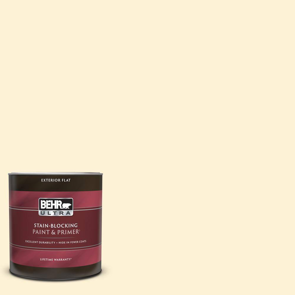 BEHR ULTRA 1 qt. #390C-1 Capri Cream Flat Exterior Paint & Primer ...