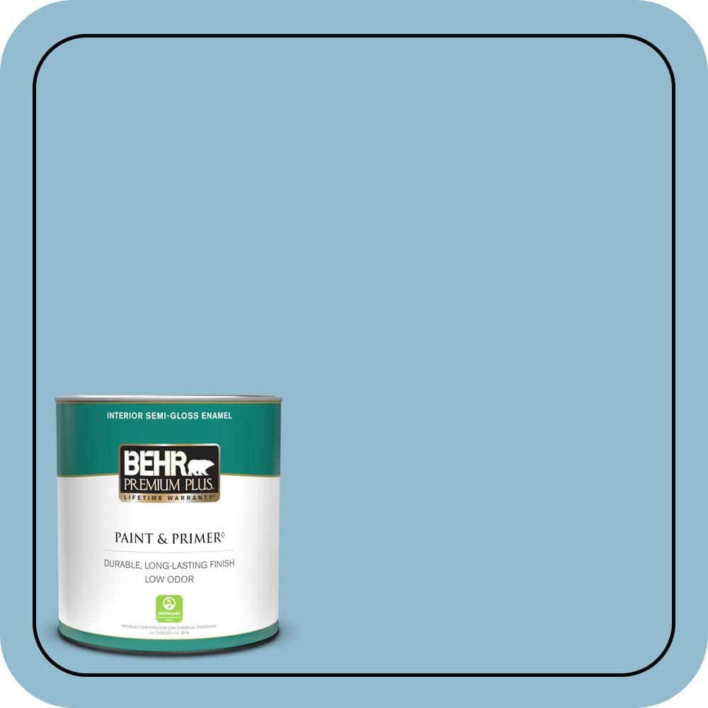 BEHR PREMIUM PLUS 1 qt. #S490-3 Reef Blue Semi-Gloss Enamel Low Odor ...