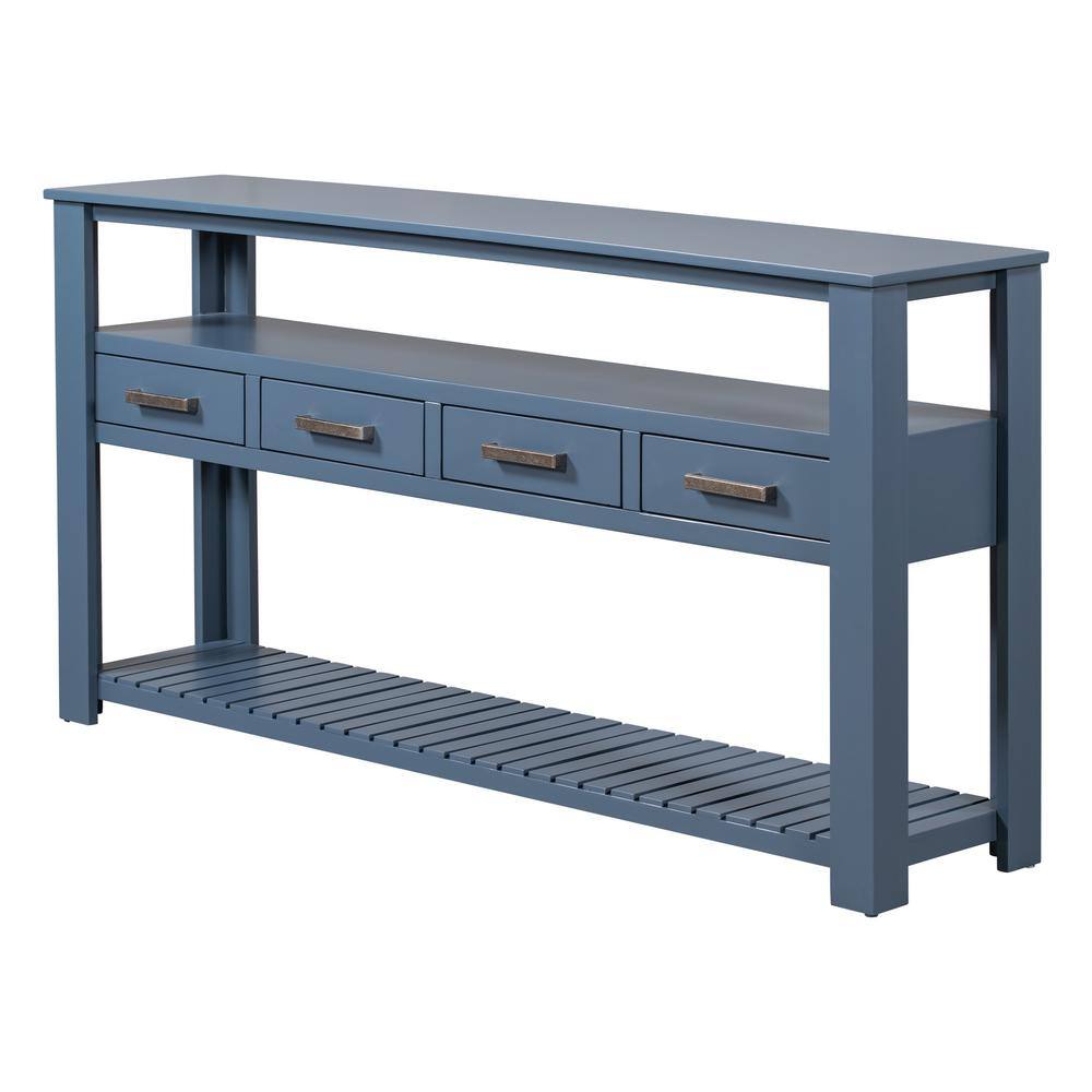 Polibi 62.2 in. Navy Blue Rectangle Wood Console Table with 4-Drawers ...