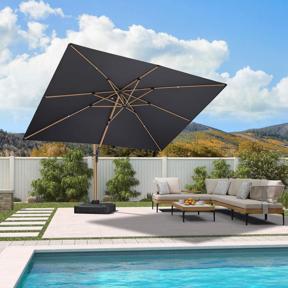 PURPLE LEAF 9 ft. x 12 ft. Outdoor Patio Cantilever Umbrella Teak ...