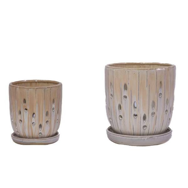 Noble House Lauren 5.12 in. and 7.28 in. Tall White and Green Round ...