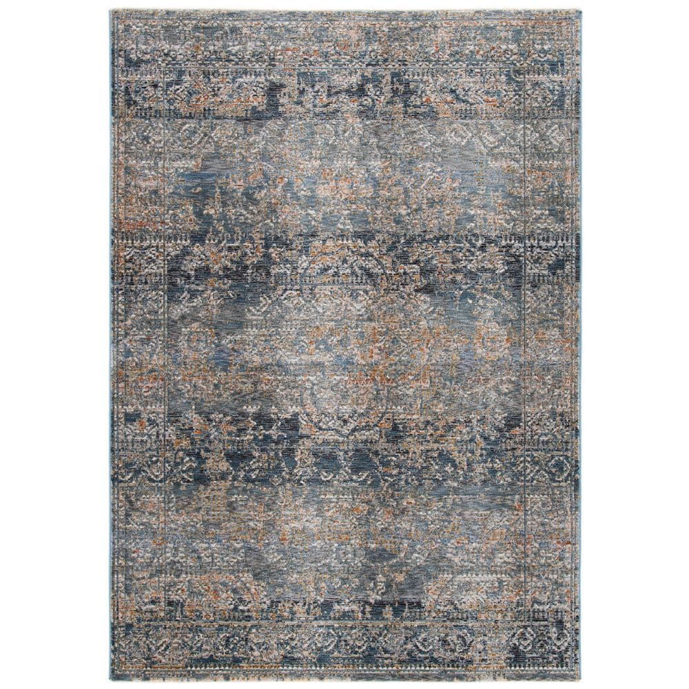 SAFAVIEH Limitee 8 ft. x 10 ft. Charcoal/Blue Distressed Ornate Area ...