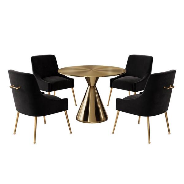 Clihome 5-Piece Round Gold Stainless Steel Dining Set with Black Velvet ...
