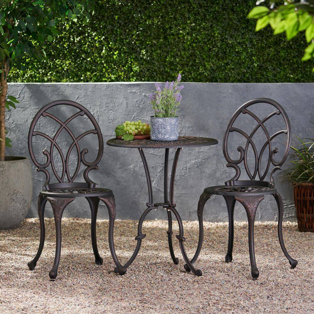 Charleston 3-Piece Copper Cast Aluminum Outdoor Bistro Set with 2 in ...
