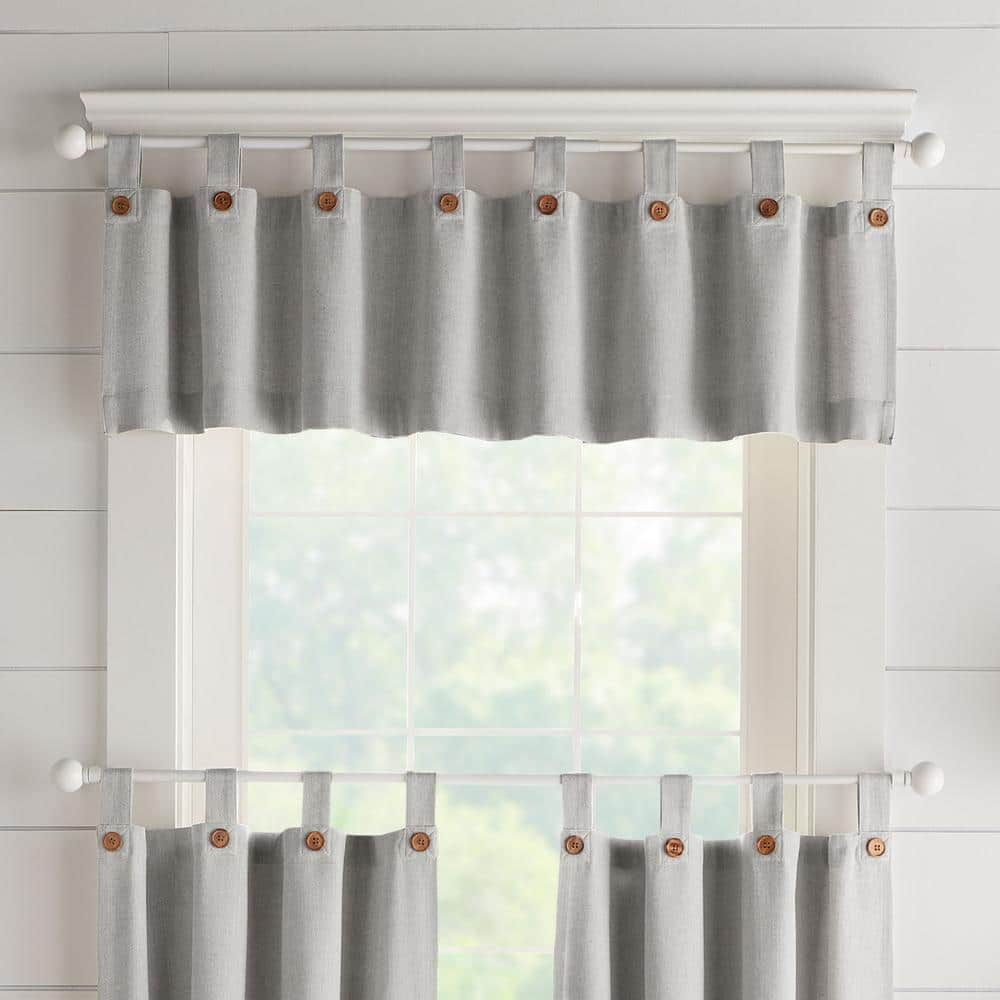 Elrene Tucker Solid 60 in. x 15 in. Gray Cotton Light Filtering Tab Top ...