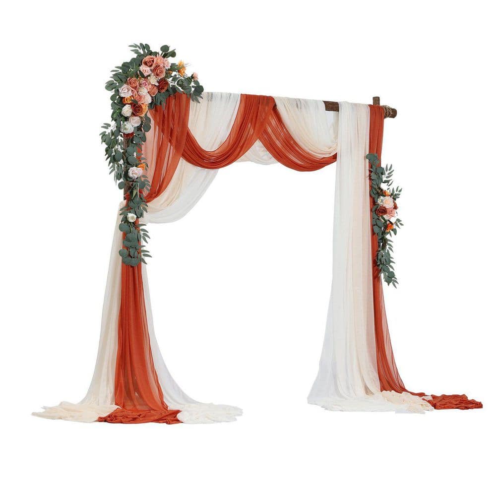 Jushua Artificial Wedding Arch Flowers Kit (Pack of 5) with 33 ft. Draping Fabric, Light Orange ...