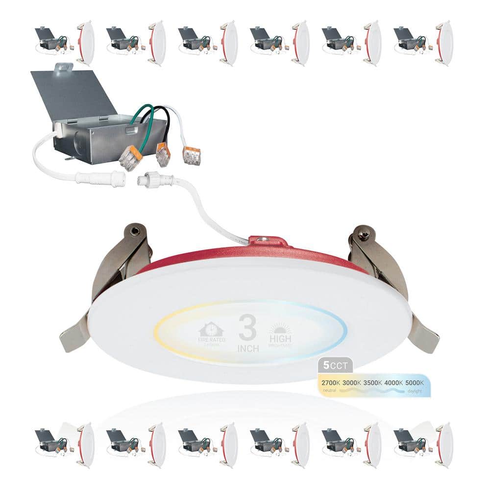NuWatt 3 in. Fire Rated White Round Slim Canless Integrated LED ...