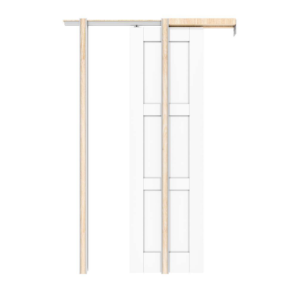 ARK DESIGN 24 in. x 80 in. White Primed 3 Lite MDF Door with Solid Core ...