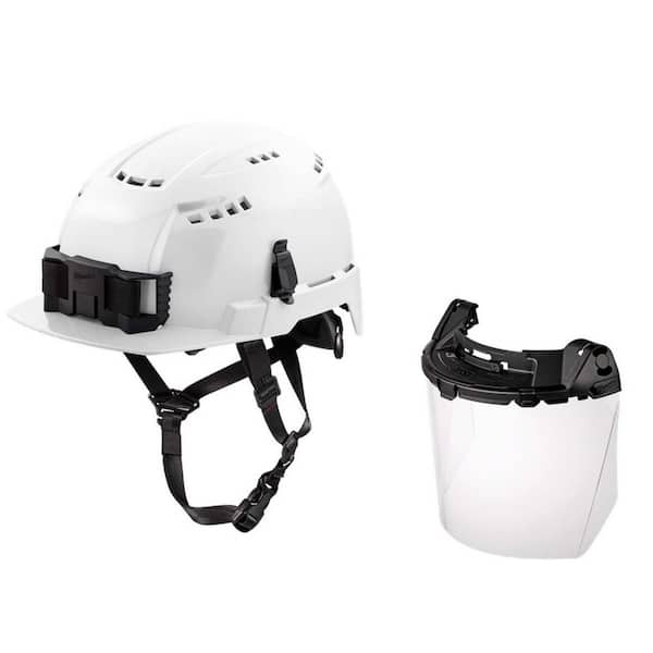 Milwaukee BOLT White Type 2 Class C Front Brim Vented Safety Helmet w/BOLT Clear Uncoated Lens ...