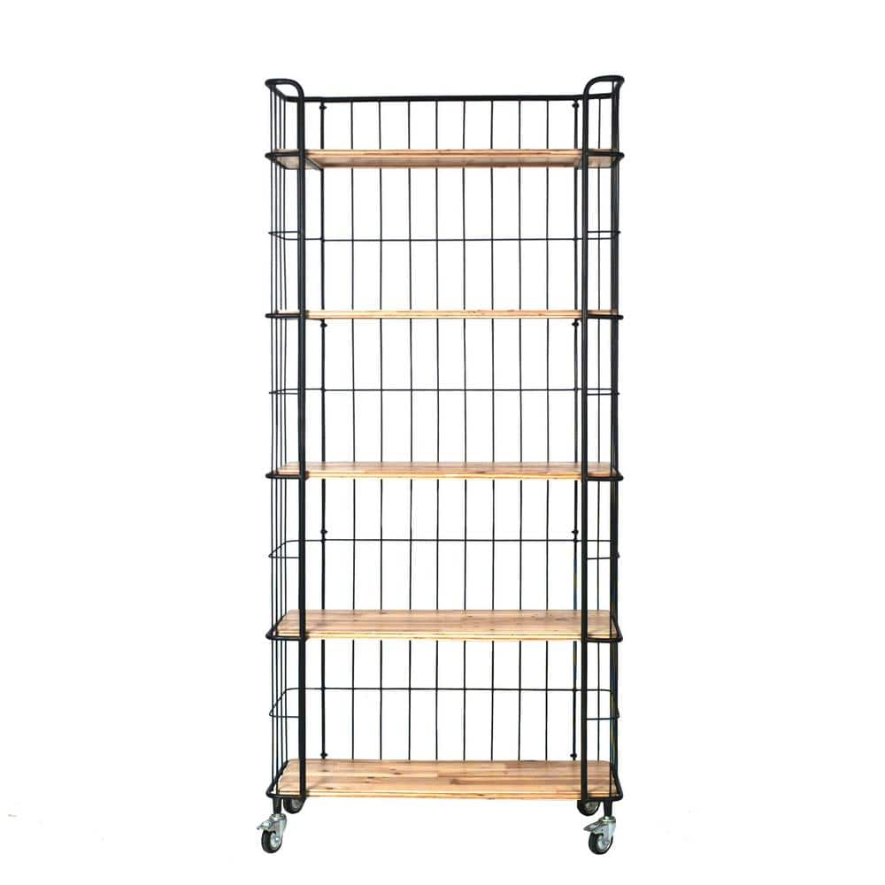 Storied Home Brown Rolling 5-Tier Metal Shelving Unit (37 in. W x 79 in ...