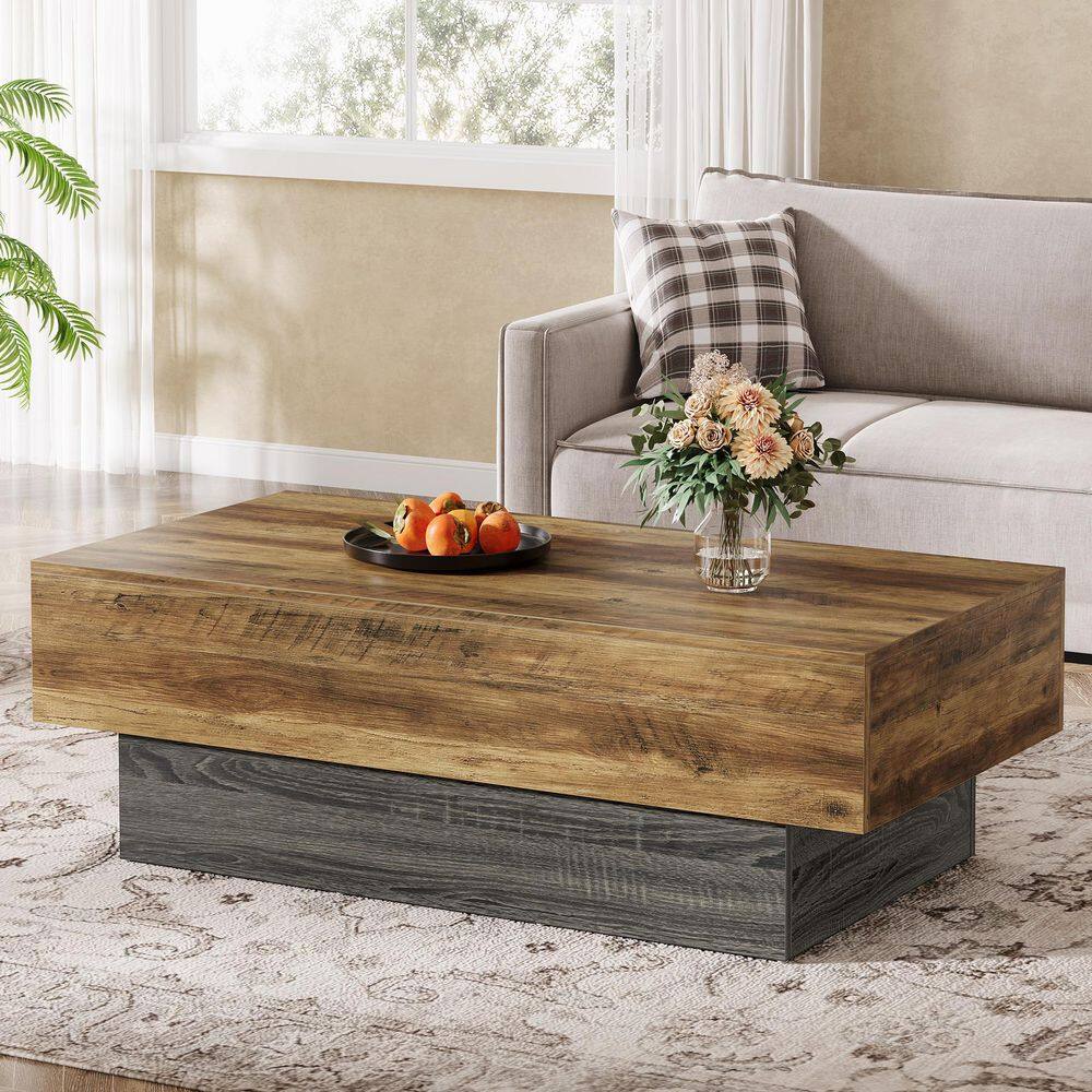 BYBLIGHT Allan 55.12 in. Brown Dark Gray Rectangle Wood Coffee Table ...