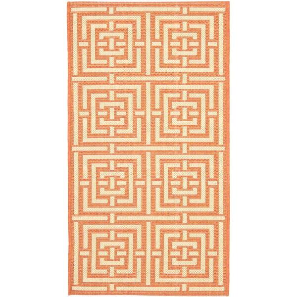SAFAVIEH Courtyard Terracotta/Cream 2 ft. x 4 ft. Geometric Indoor ...