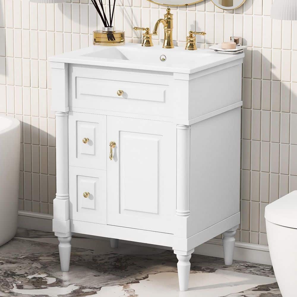 Reviews for Ziyudura 24 in. Single Sink Freestanding White Bath Vanity ...