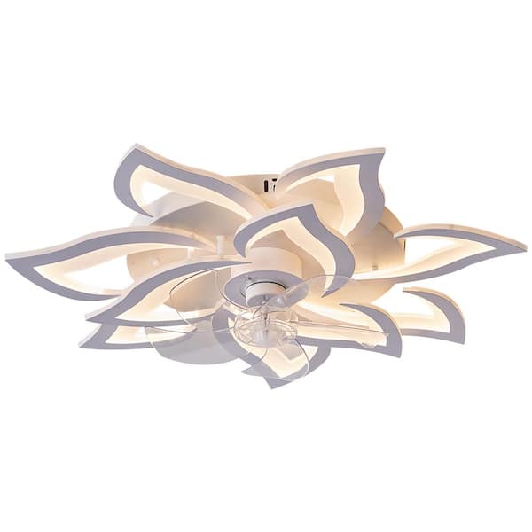PUDO 31.9 in. White Flower Type Integrated LED Indoor Ceiling Fan ...