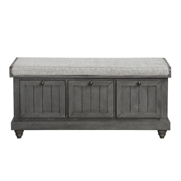 EVERGLADE HOME Lorain Distressed Gray Wood Lift Top Storage Bench 18 in ...