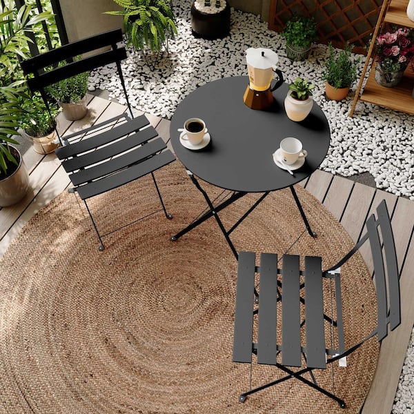 LAUSAINT HOME 3-Piece Black Metal Outdoor Folding Bistro Set FTBS340 ...
