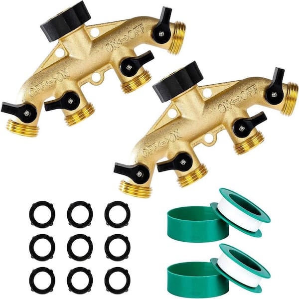 Cubilan 3/4 in. Hose Connector, 4-Way Heavy Duty Brass Garden Hose ...