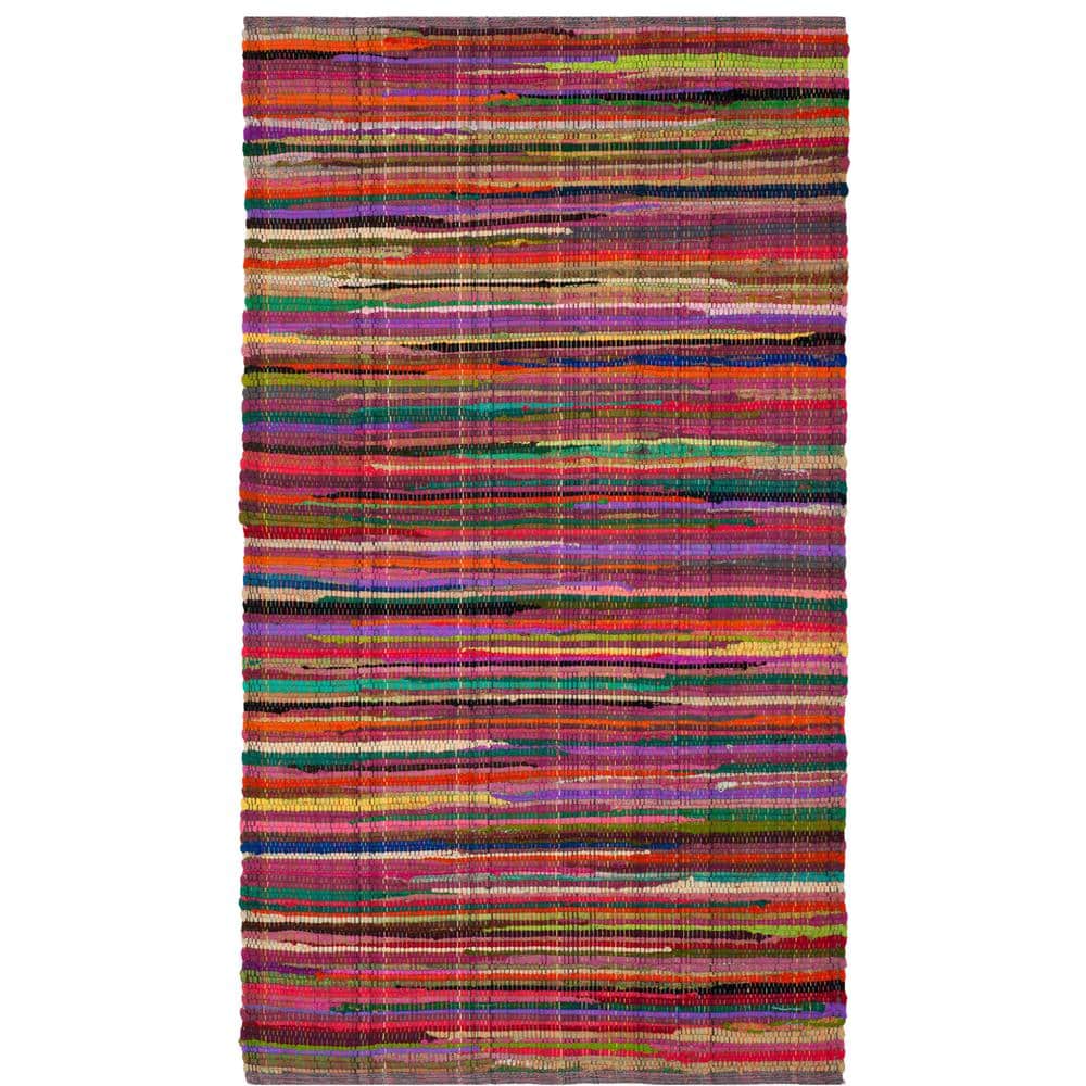 SAFAVIEH Rag Rug Red/Multi Doormat 3 ft. x 5 ft. Distress Striped Area ...