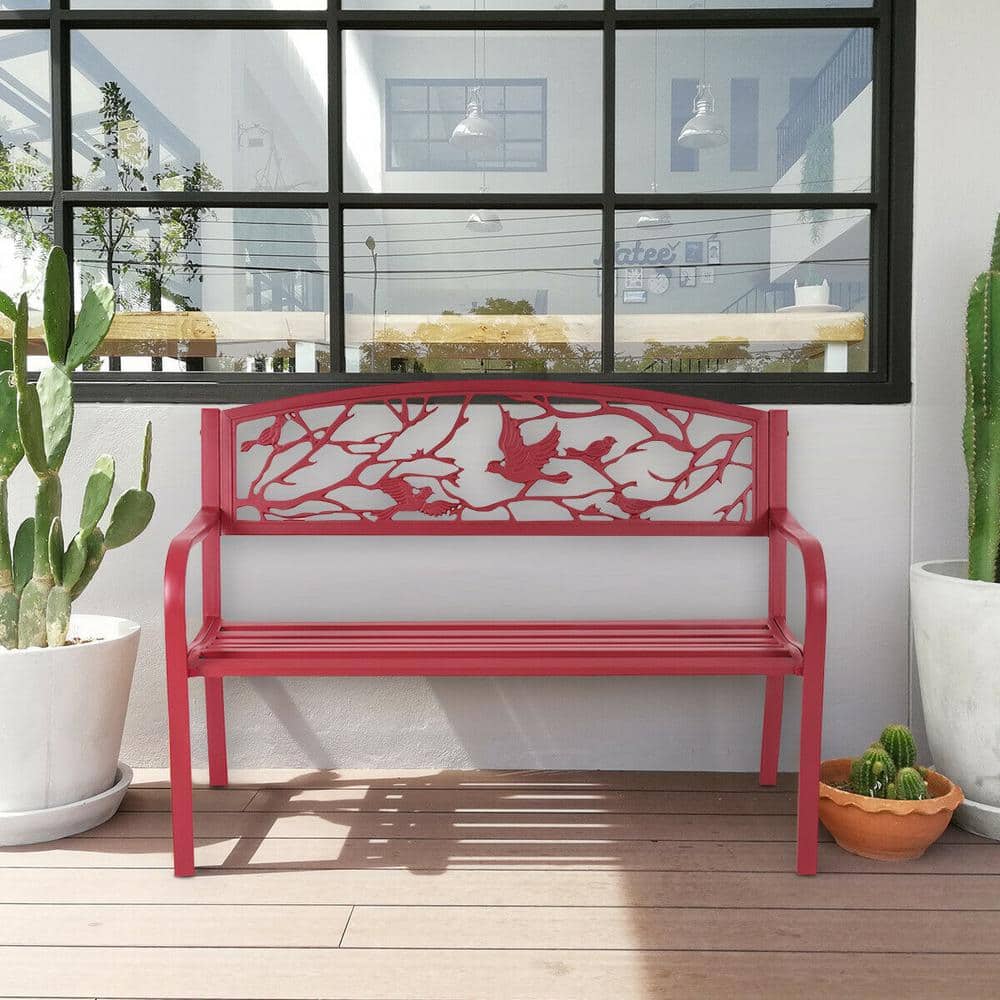 FORCLOVER 48 in. Metal Outdoor Garden Bench Park Yard Patio Furniture ...