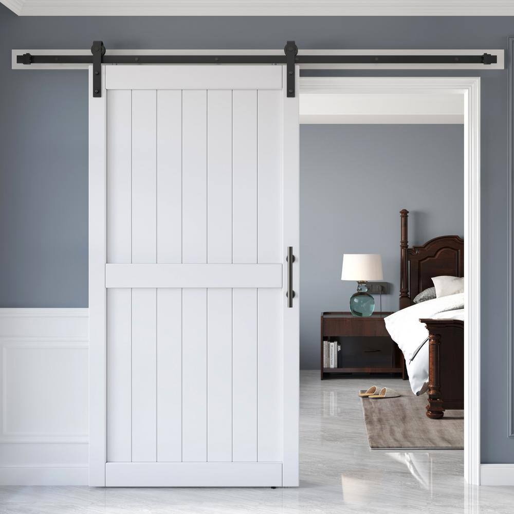 easelife 42 in. x 84 in. White Paneled H Shape Solid MDF Sliding Barn ...