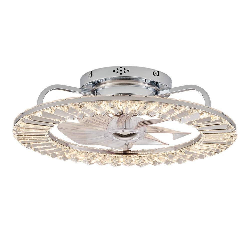 YUYI 18.9 in. Indoor Modern Silver Crystal Ceiling Fan, Flush Mount ...