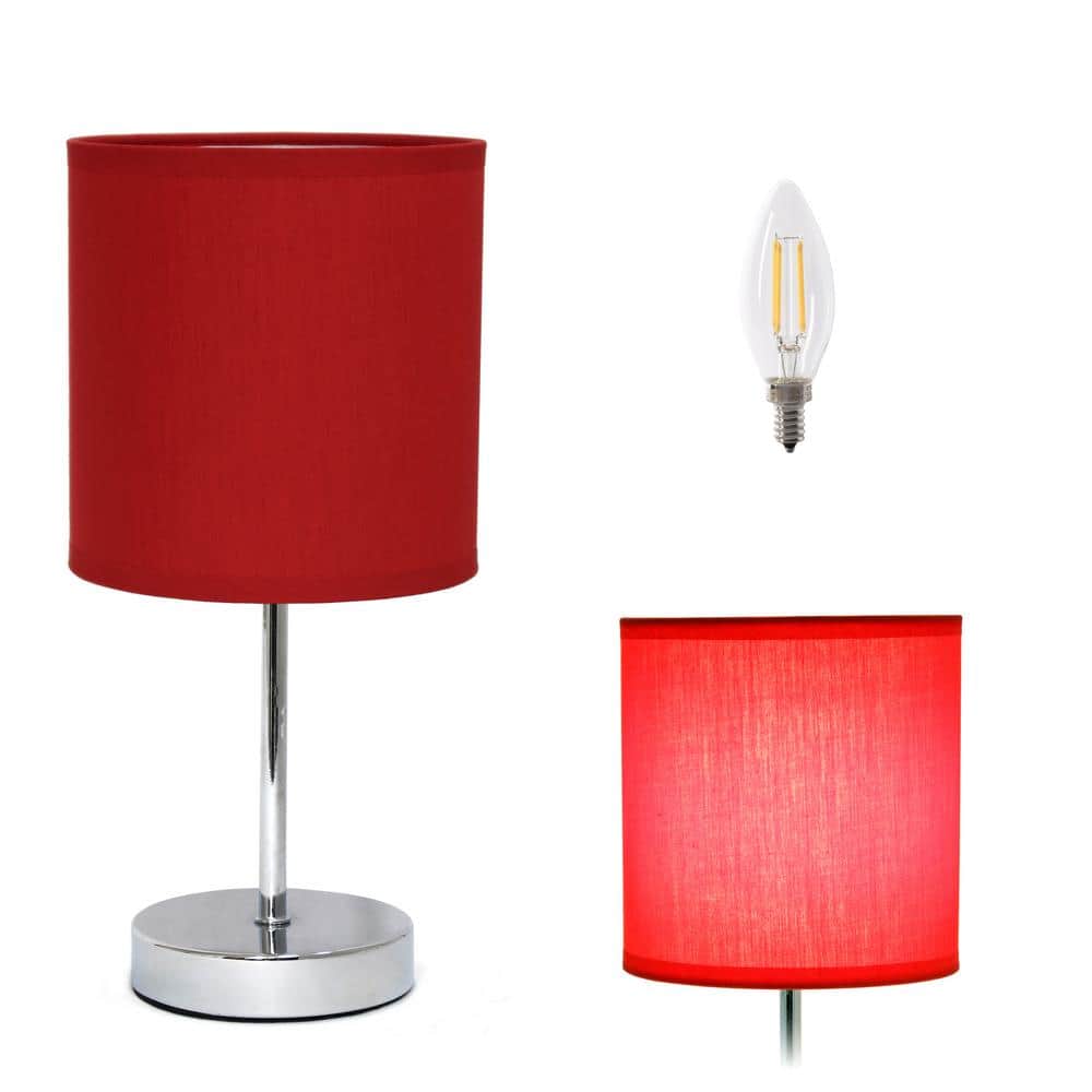 Simple Designs 11.81 in. Red Mini Table Lamp for Living Room with Feit ...