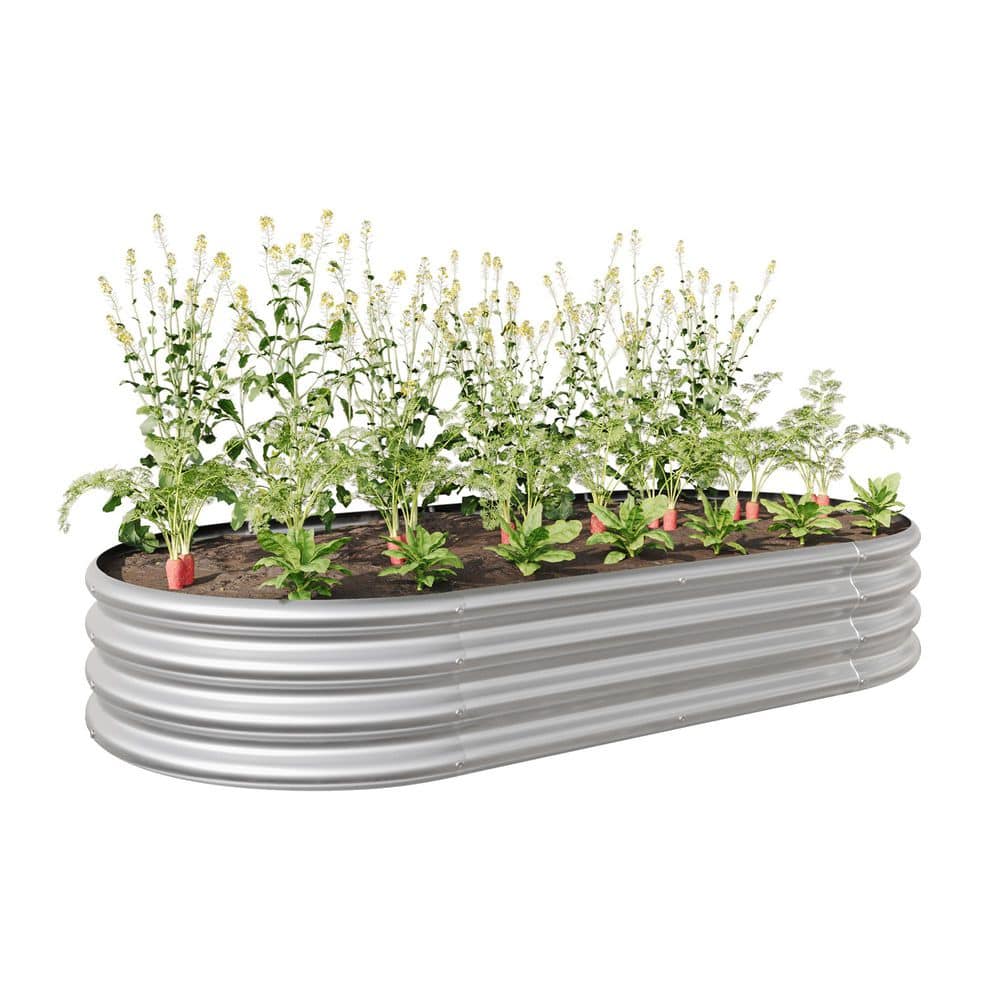 Silver Metal Oval Raised Garden Bed-71 in. Large Corrugated Planter Box ...
