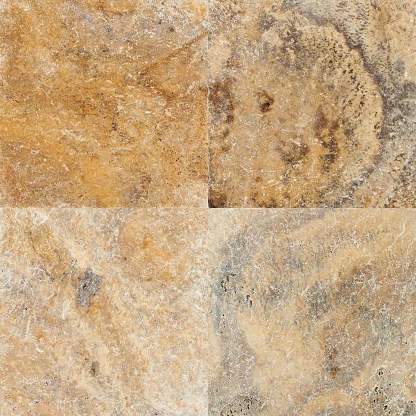 MSI Riviera Gold 16 In X 16 In Square Tumbled Travertine Paver Tile 