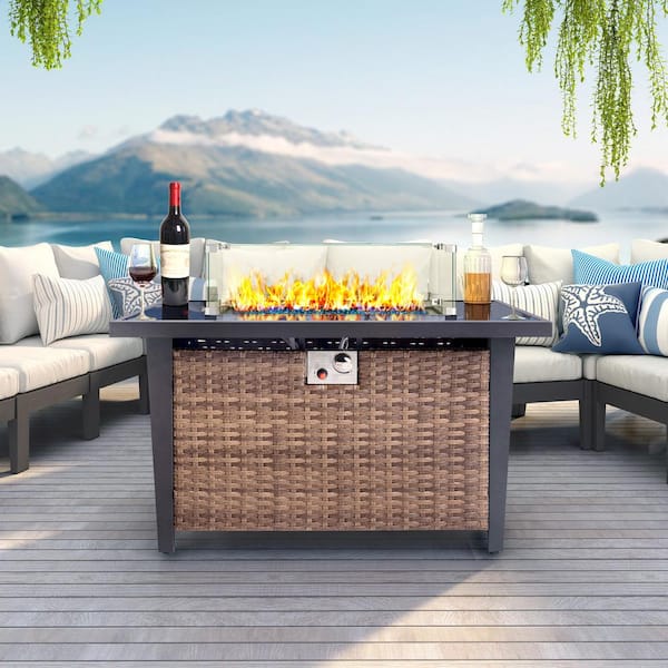 Cesicia 46 in. 50,000 BTU Wicker Propane Fire Pit Table, Gas Fire Table ...